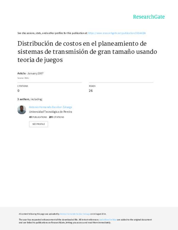 (PDF) DISTRIBUCIÓN DE COSTOS EN EL PLANEAMIENTO DE SISTEMAS DE TRANSMISIÓN DE GRAN TAMAÑO USANDO ...