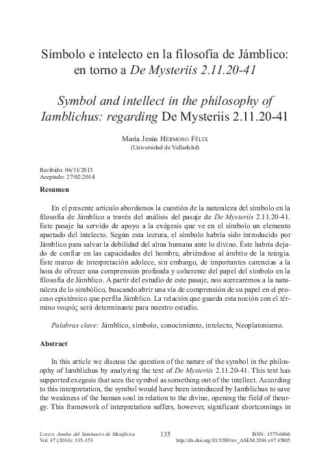 (PDF) Símbolo e intelecto en la filosofía de Jámblico