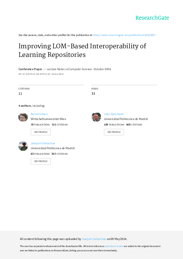 (PDF) Improving LOM-Based Interoperability of Learning Repositories