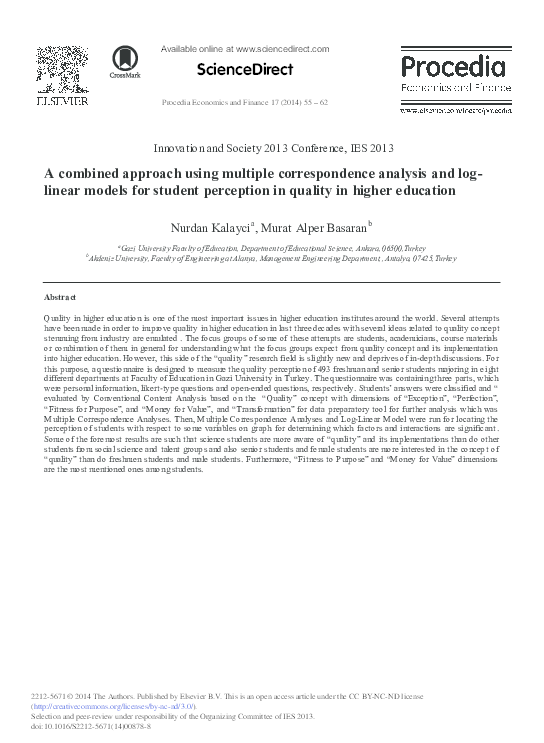 (PDF) A Combined Approach Using Multiple Correspondence Analysis and Log-linear Models for ...