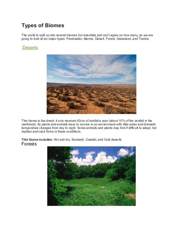 (DOC) Types of Biomes