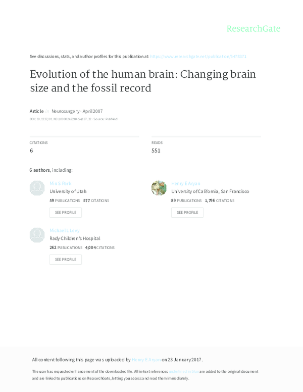 (PDF) Evolution of the Human Brain