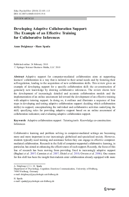 (PDF) Developing Adaptive Collaboration Support: The Example of An ...