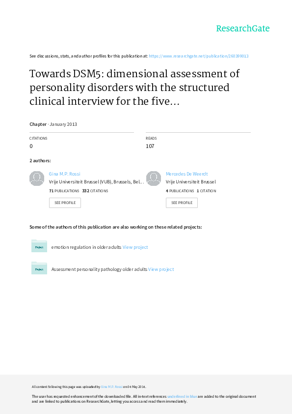 (PDF) Towards DSM5: dimensional assessment of personality disorders ...