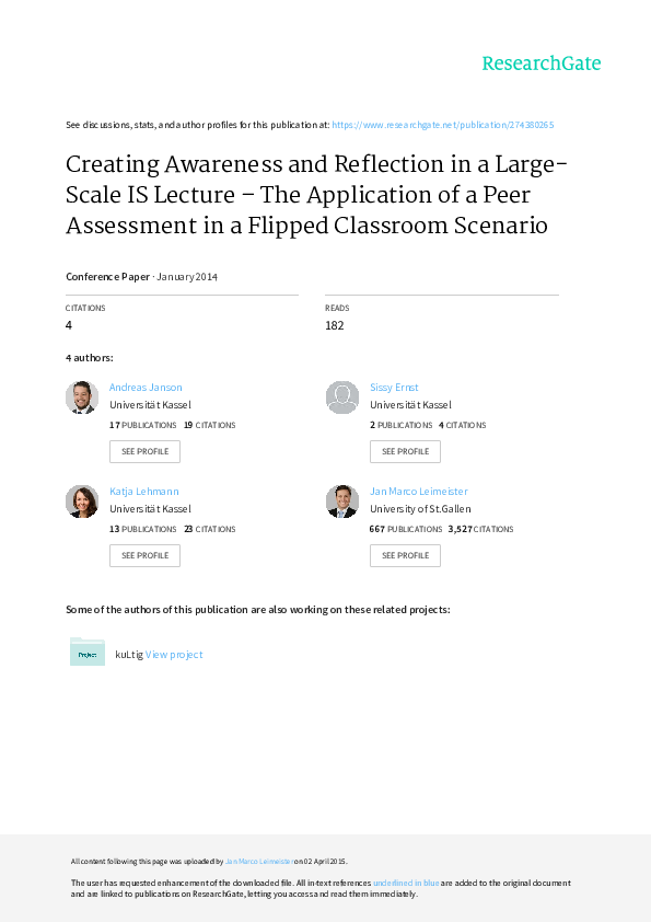 (PDF) Creating awareness and reflection in a large-scale IS lecture—the ...