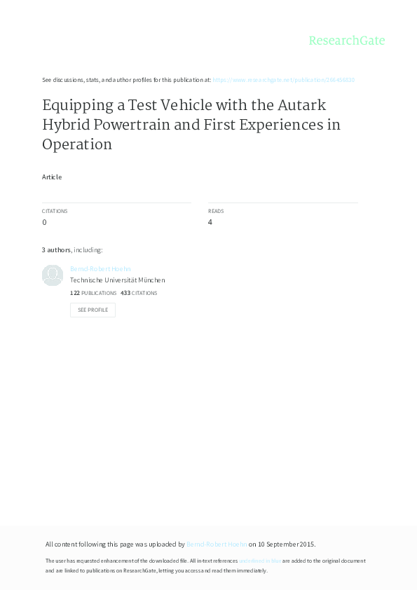 (PDF) Equipping a Test Vehicle with the Autark Hybrid Powertrain and ...
