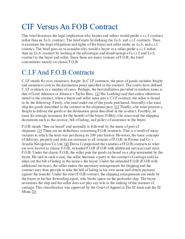 (DOC) CIF Versus An FOB Contract