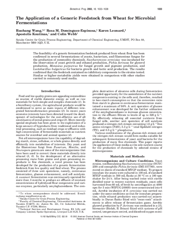(PDF) The Application of a Generic Feedstock From Wheat for Microbial ...