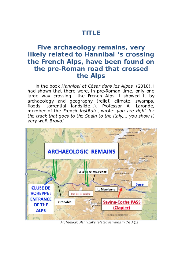 (DOC) Five discoveries very likely related to the passage of Hannibal ...
