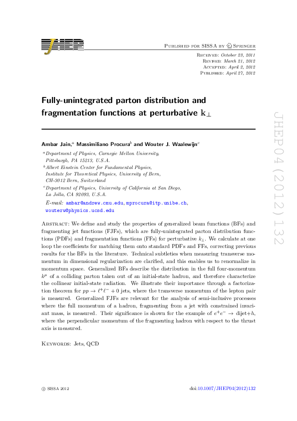 (PDF) Parton fragmentation within an identified jet at NNLL | Ambar Jain - Academia.edu