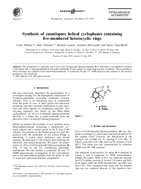 (PDF) Synthesis of Enantiopure Helical Cyclophanes Containing Five ...