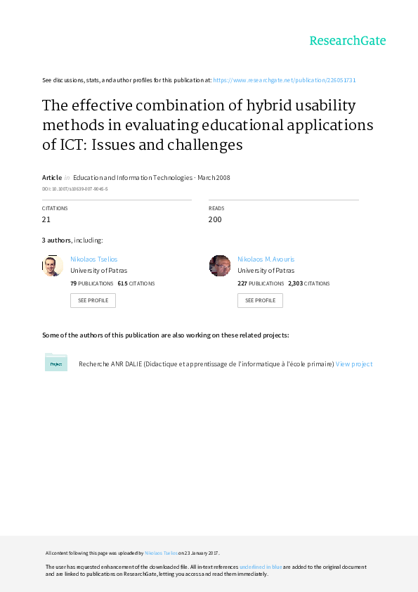 (PDF) The Effective Combination of Hybrid Usability Methods In ...