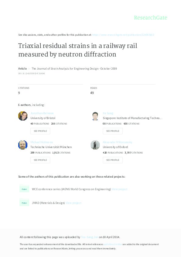 (PDF) Triaxial residual strains in a railway rail measured by neutron ...
