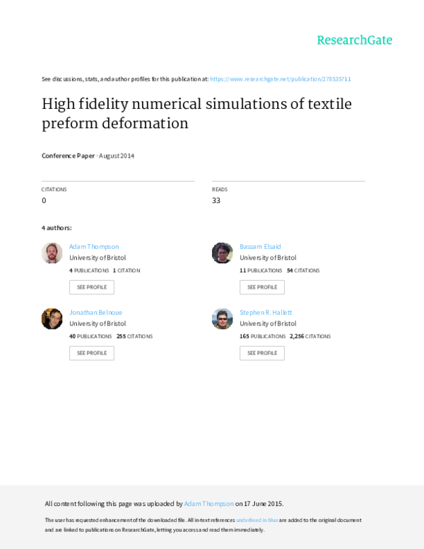 (PDF) High fidelity numerical simulations of textile preform deformation