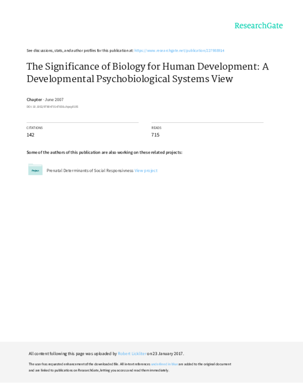 (PDF) The Significance of Biology for Human Development: A Developmental Psychobiological ...