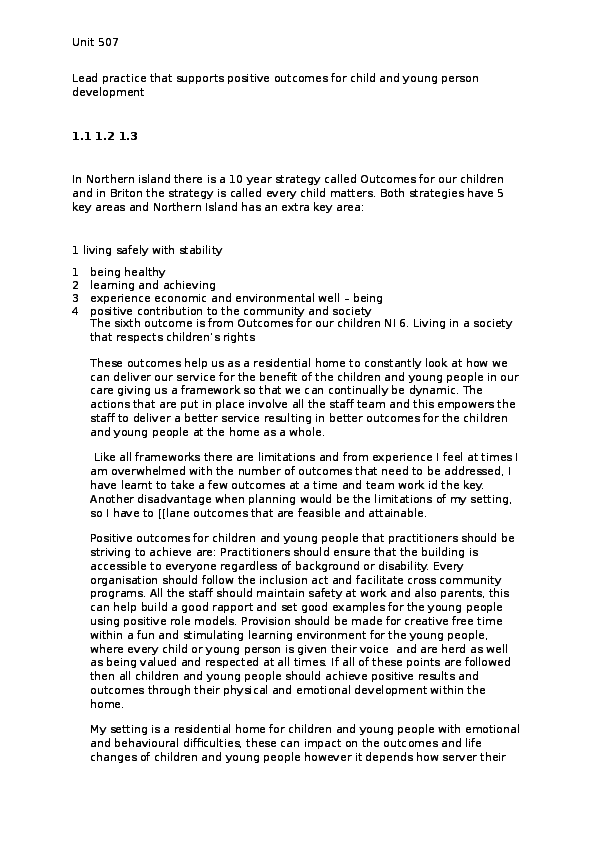 (DOC) Lead practice that supports positive outcomes for child and young ...