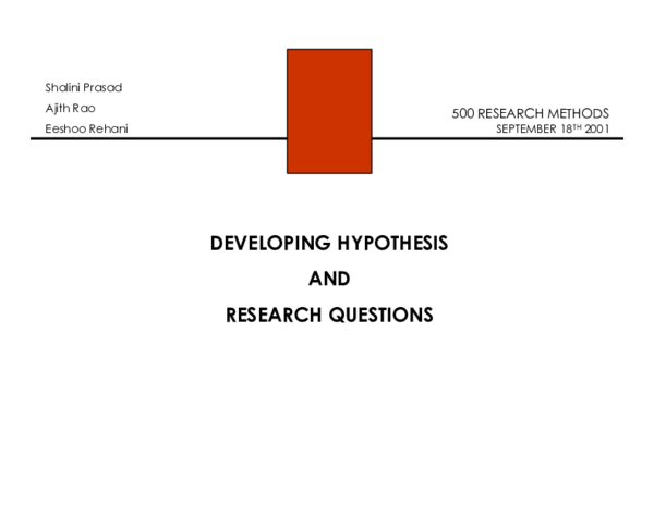 (PDF) DEVELOPING HYPOTHESES & RESEARCH QUESTIONS