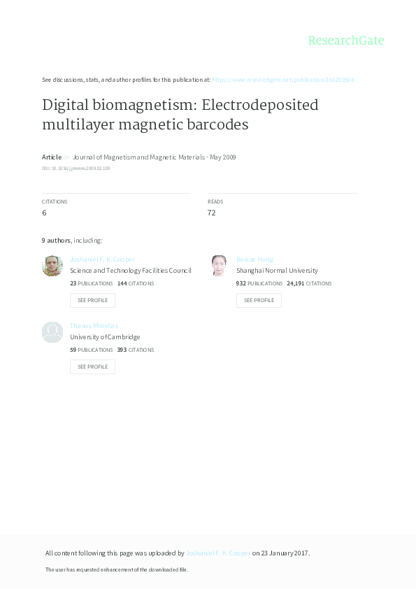 (PDF) Digital Biomagnetism: Electrodeposited Multilayer Magnetic Barcodes