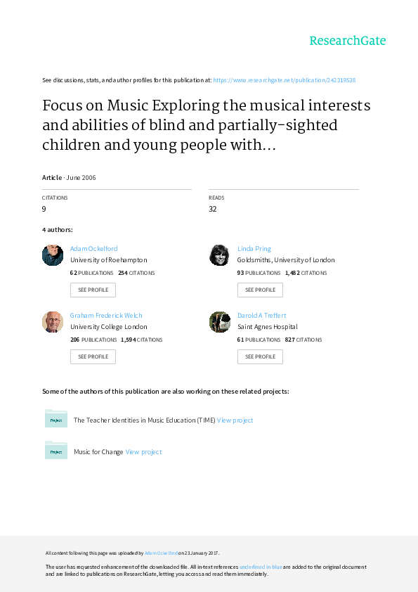 (PDF) Focus on Music: Exploring the Musical Interests and Abilities of ...