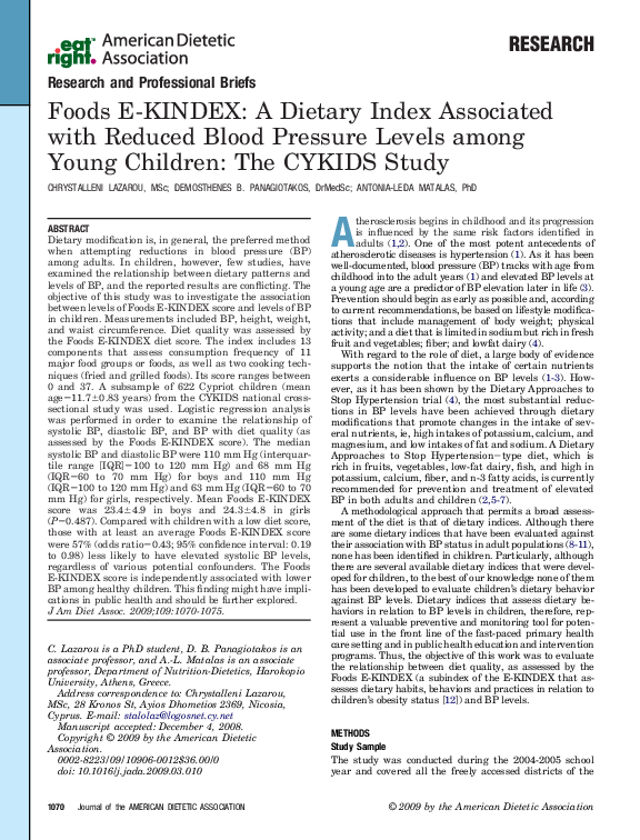 (PDF) Foods E-KINDEX: A Dietary Index Associated With Reduced Blood ...