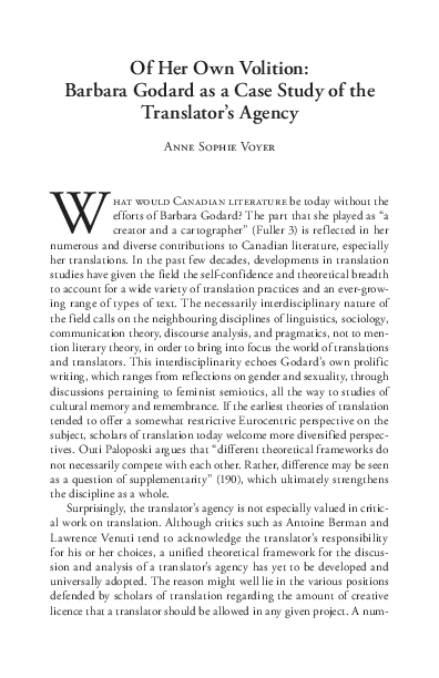 (PDF) Of Her Own Volition: Barbara Godard as a Case Study of the ...