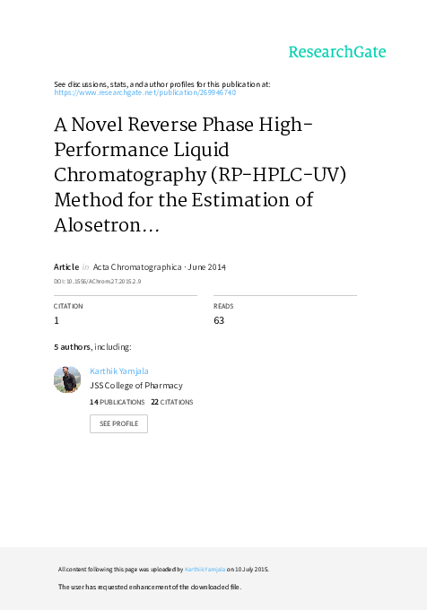 (PDF) A novel reverse phase high-performance liquid chromatography (RP-HPLC-UV) method for the ...