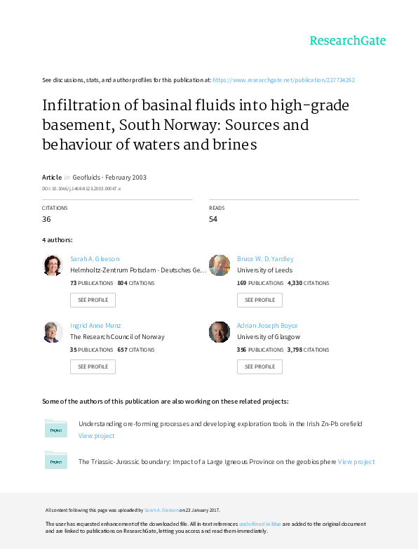 (PDF) Infiltration of basinal fluids into high-grade basement, South ...