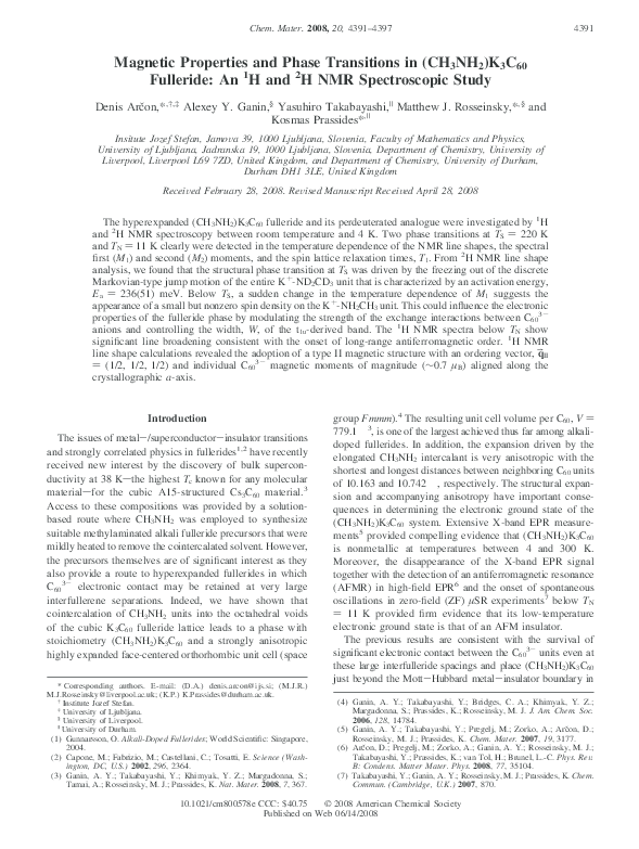 (PDF) Magnetic Properties and Phase Transitions In (CH3NH2) K3C60 ...
