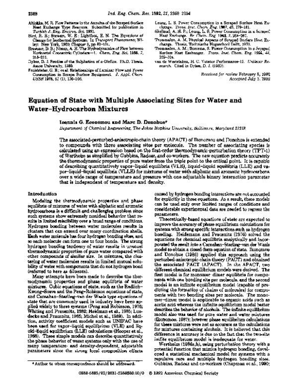 (PDF) Equation of State With Multiple Associating Sites for Water and ...