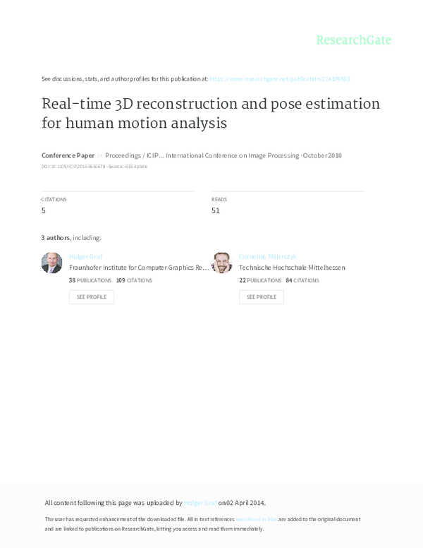 (PDF) Real-time 3D reconstruction and pose estimation for human motion ...