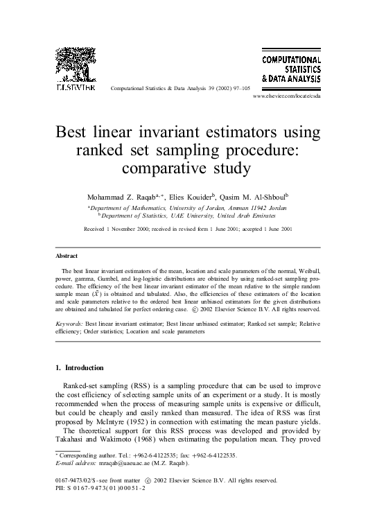 (PDF) Best linear invariant estimators using ranked set sampling procedure: comparative study