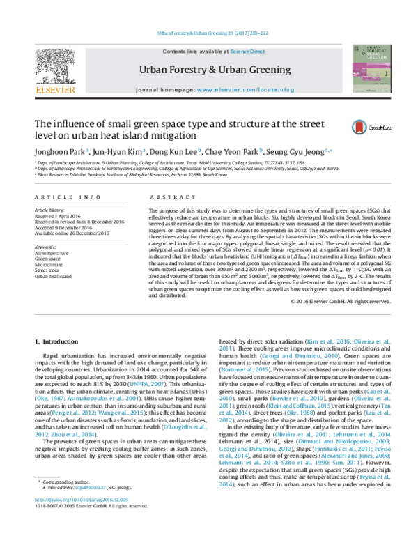 (PDF) The influence of small green space type and structure at the ...