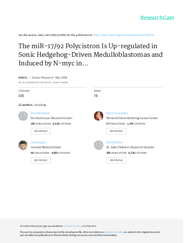 (PDF) The miR-17/92 Polycistron Is Up-regulated in Sonic Hedgehog ...
