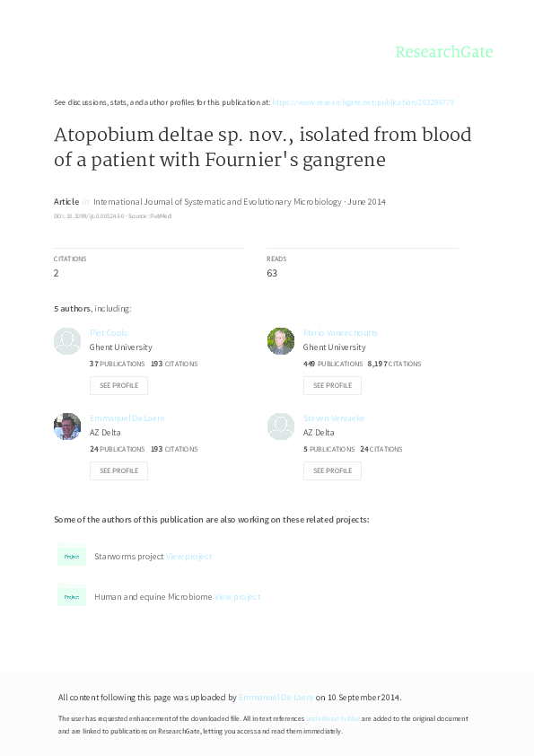 (PDF) Atopobium deltae sp. nov., isolated from the blood of a patient ...