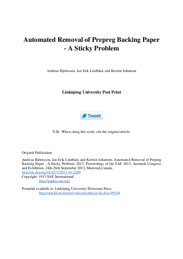 (PDF) Automated Removal of Prepreg Backing Paper - A Sticky Problem
