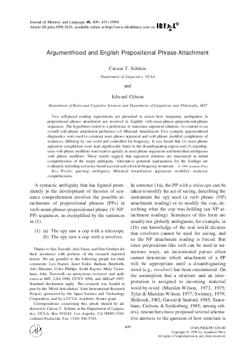 (PDF) Argumenthood and English Prepositional Phrase Attachment
