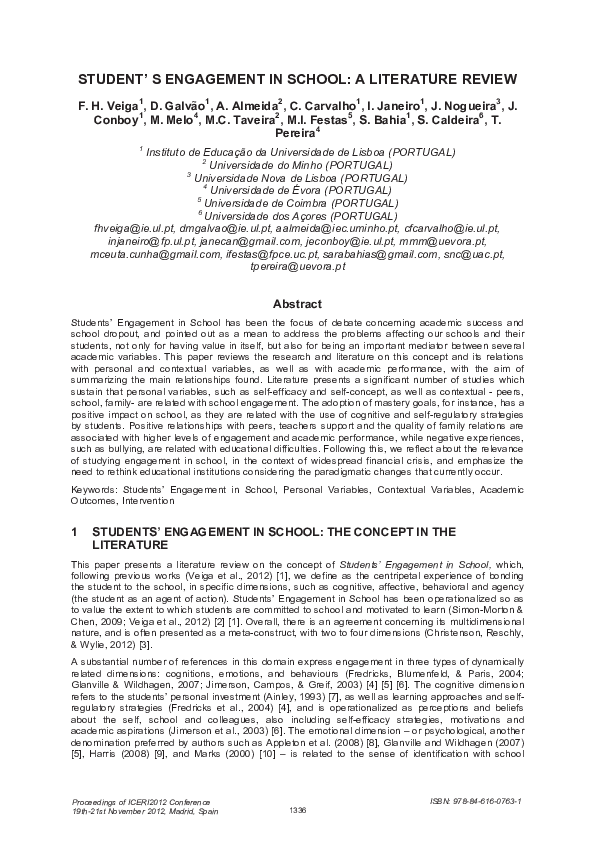 (PDF) Students' Engagement in School : A literature review.
