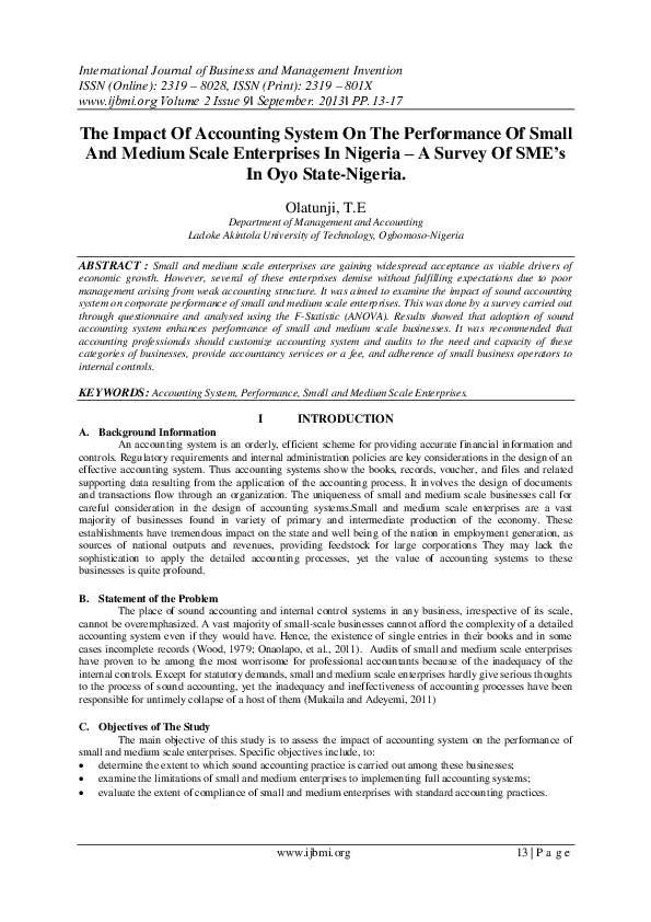 (PDF) The Impact Of Accounting System On The Performance Of Small And Medium Scale Enterprises ...