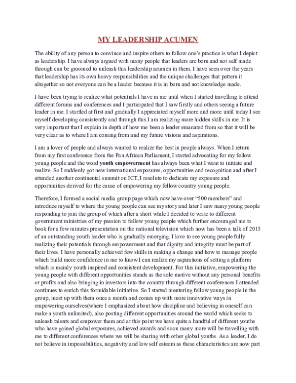 MY LEADERSHIP ACUMEN