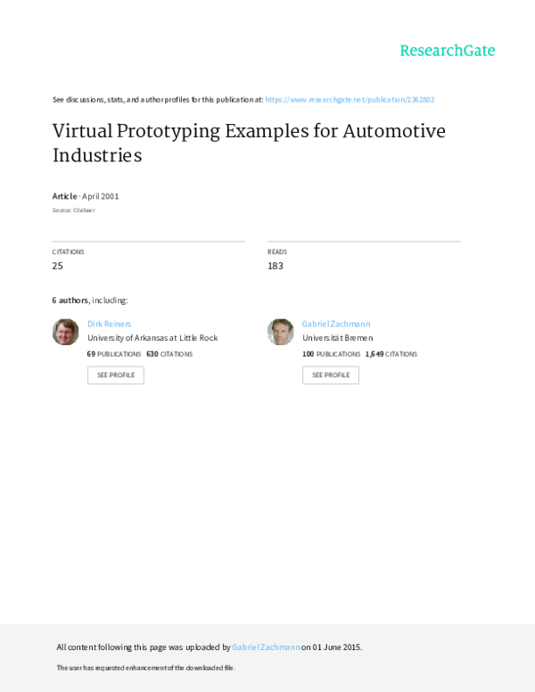 (PDF) Virtual Prototyping Examples for Automotive Industries