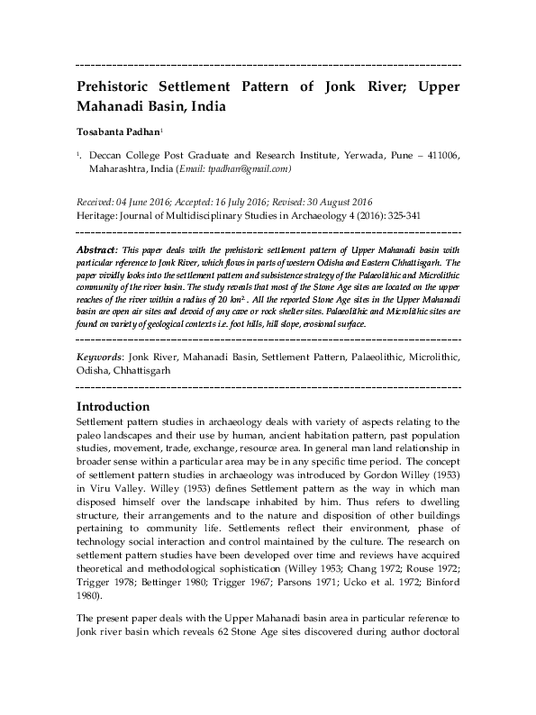 (PDF) Prehistoric Settlement Pattern of Jonk River; Upper Mahanadi ...
