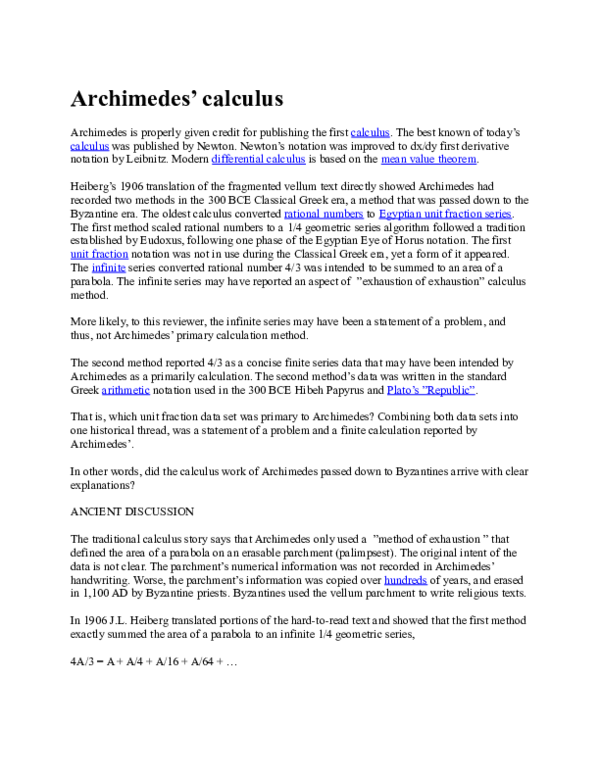 (DOC) Archimedes' calculus