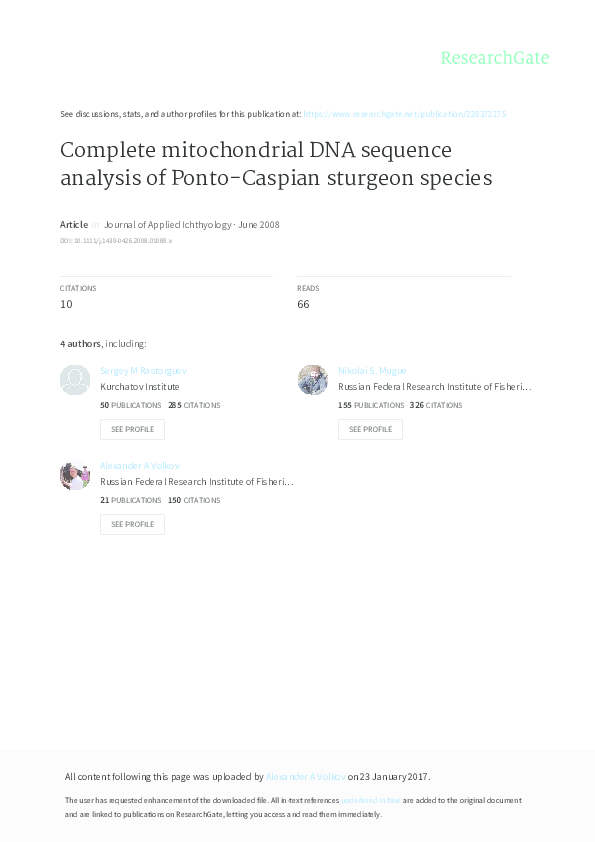 (PDF) Complete mitochondrial DNA sequence analysis of Ponto-Caspian ... (PDF) Complete mitochondrial DNA sequence analysis of Ponto-Caspian ...