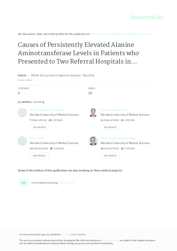 (PDF) Causes of Persistently Elevated Alanine Aminotransferase Levels ...