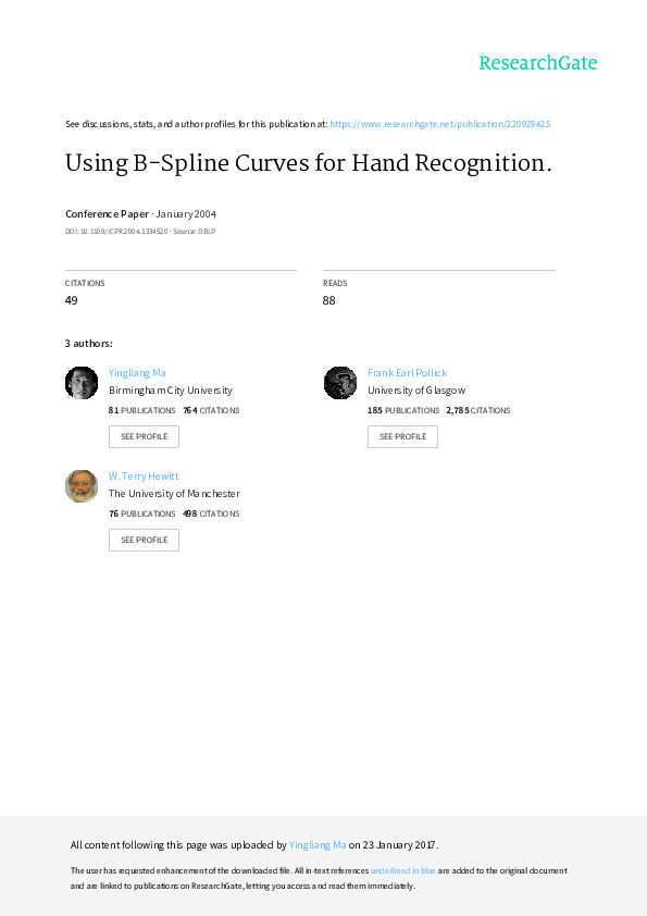 (PDF) Using B-Spline Curves for Hand Recognition