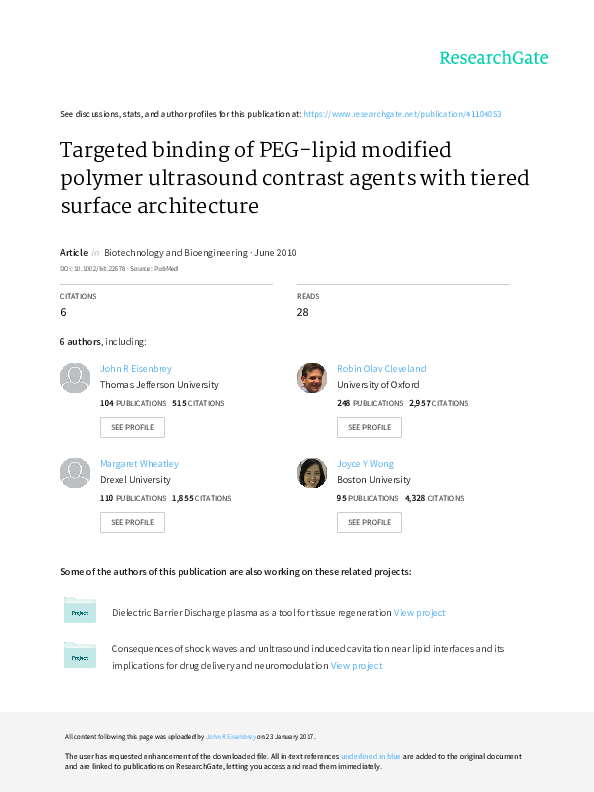 (PDF) Targeted Binding of PEG-Lipid Modified Polymer Ultrasound ...