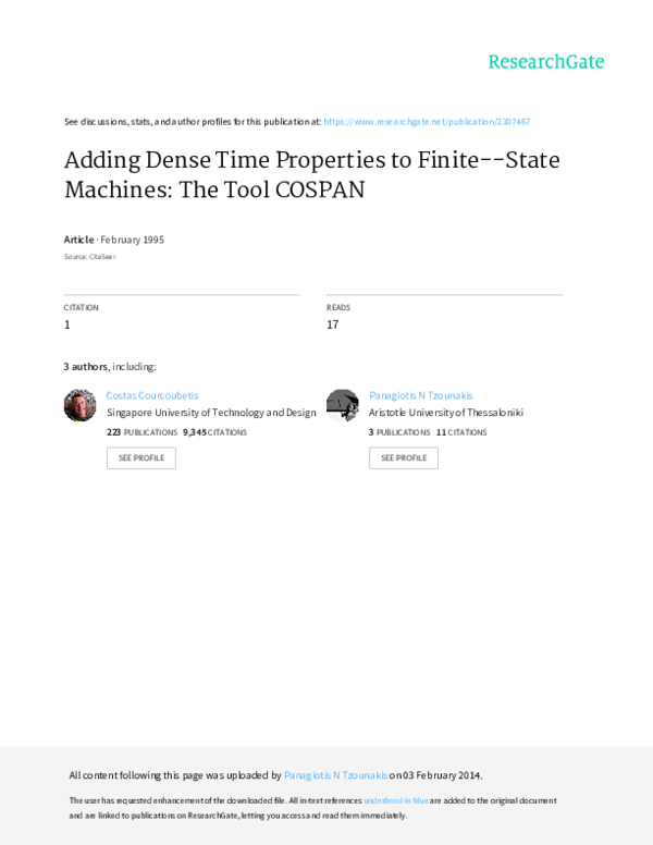 (PDF) Adding Dense Time Properties to Finite--State Machines: The Tool COSPAN