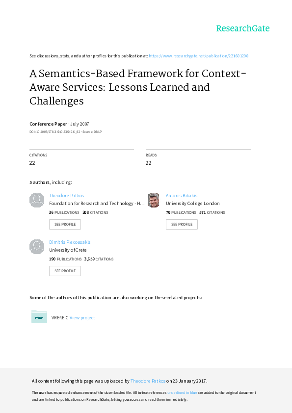 Pdf A Semantics Based Framework For Context Aware Services Lessons Learned And Challenges