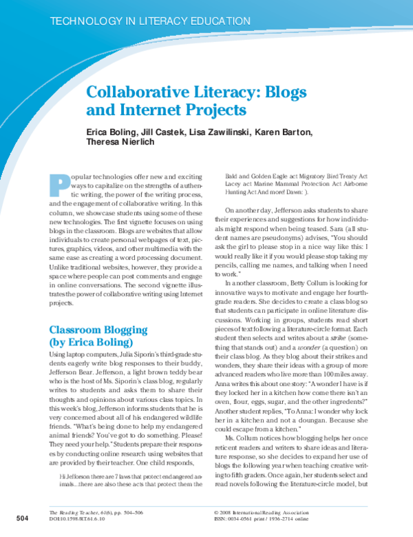 (PDF) Collaborative Literacy: Blogs and Internet Projects