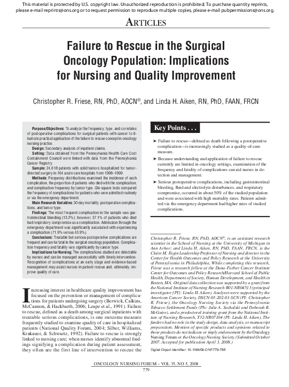 (PDF) Failure to Rescue In the Surgical Oncology Population ...